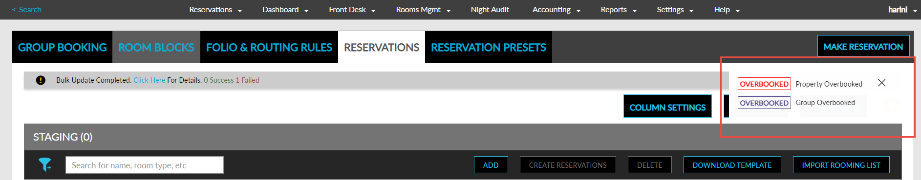 Display Overbook Indicator and Manage Column Settings for Group’s Reserved and Staged Reservations